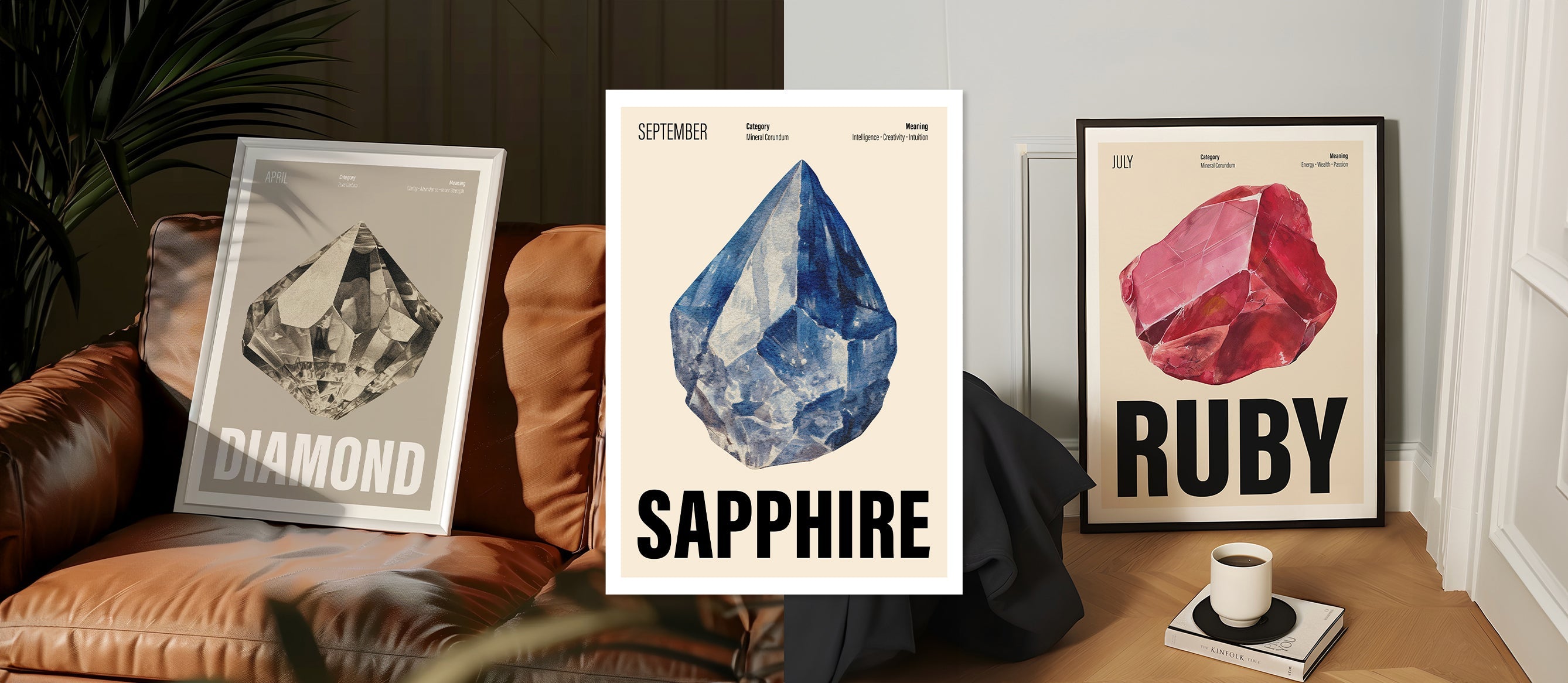 Personalised Birthstone Art Prints | Crystal Posters | Happy Goods